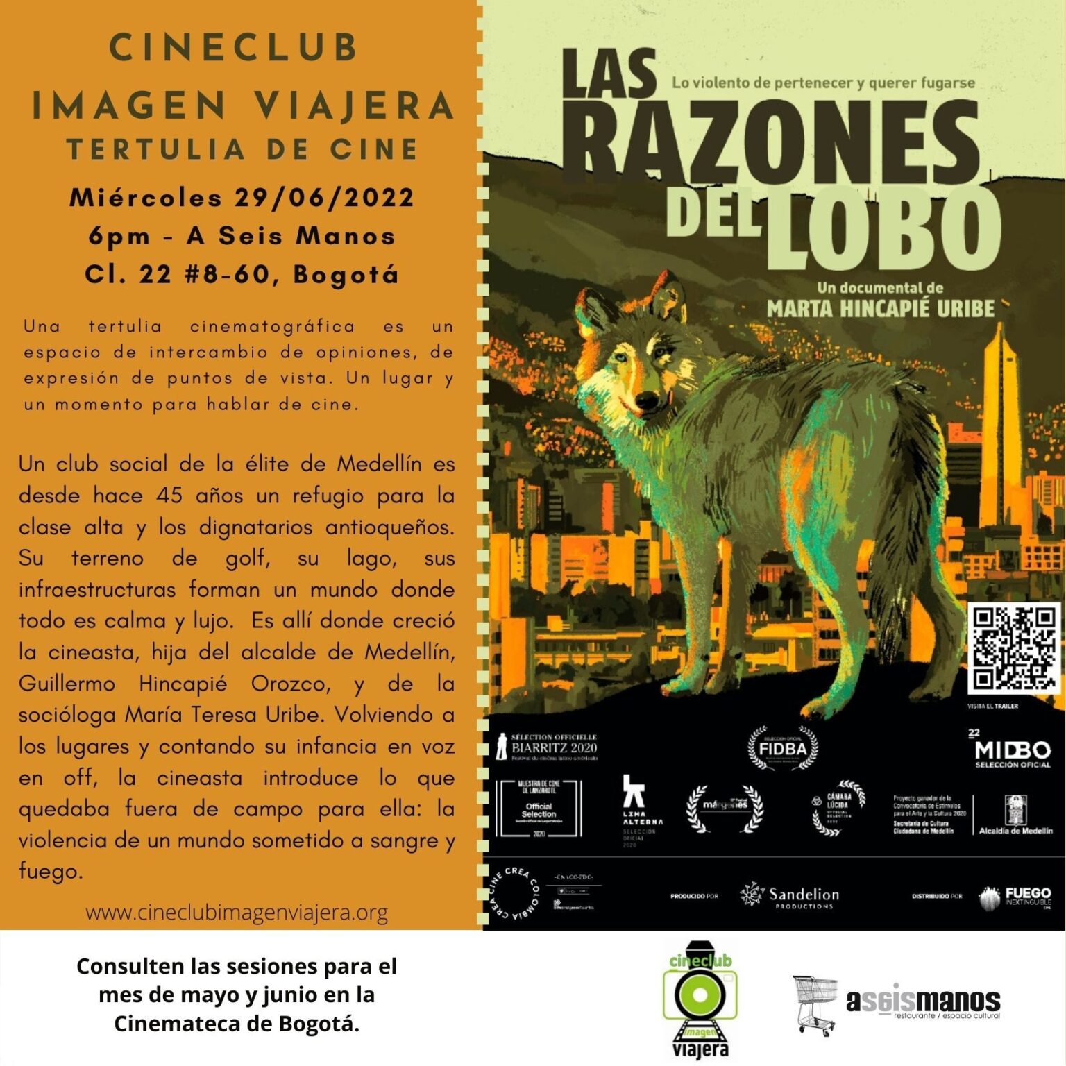 Tertulia de cine en A seis manos. "Las razones del lobo" de Marta Hincapié. 29/06/2022. 6pm ...